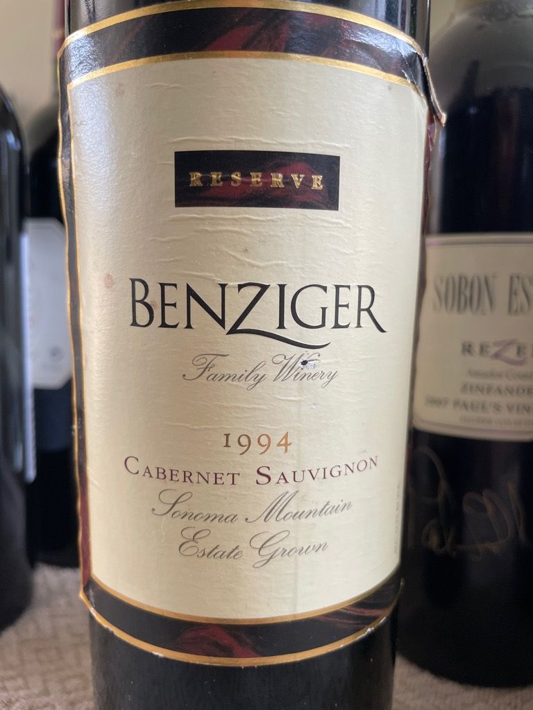 1994 Benziger Family Winery Cabernet Sauvignon Estate Sonoma Mountain ...