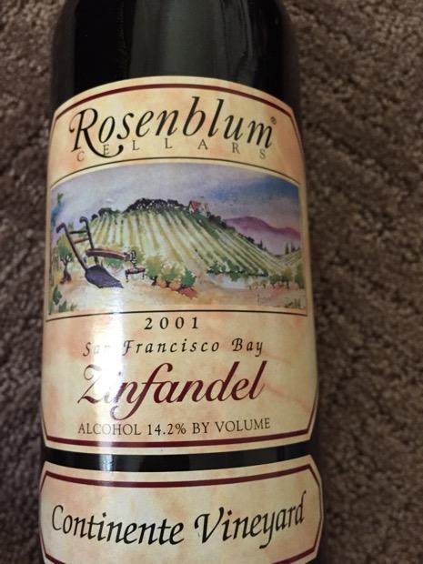 2001 Rosenblum Cellars Zinfandel Appellation Series Continente Vineyard ...