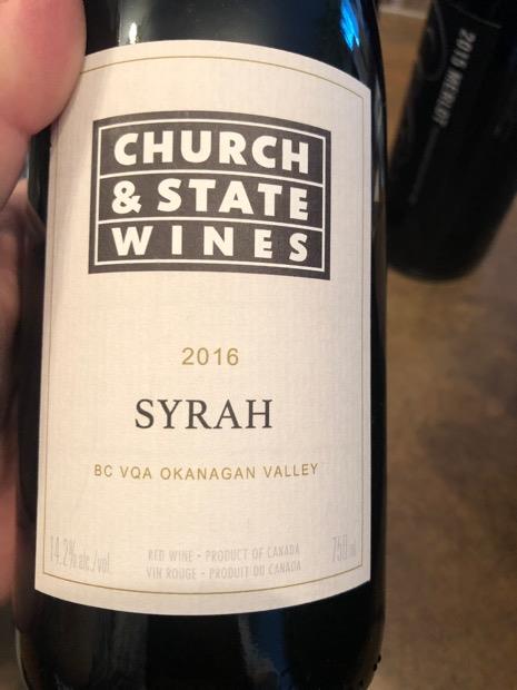 2016 Church & State Wines Syrah, Canada, British Columbia, Okanagan ...
