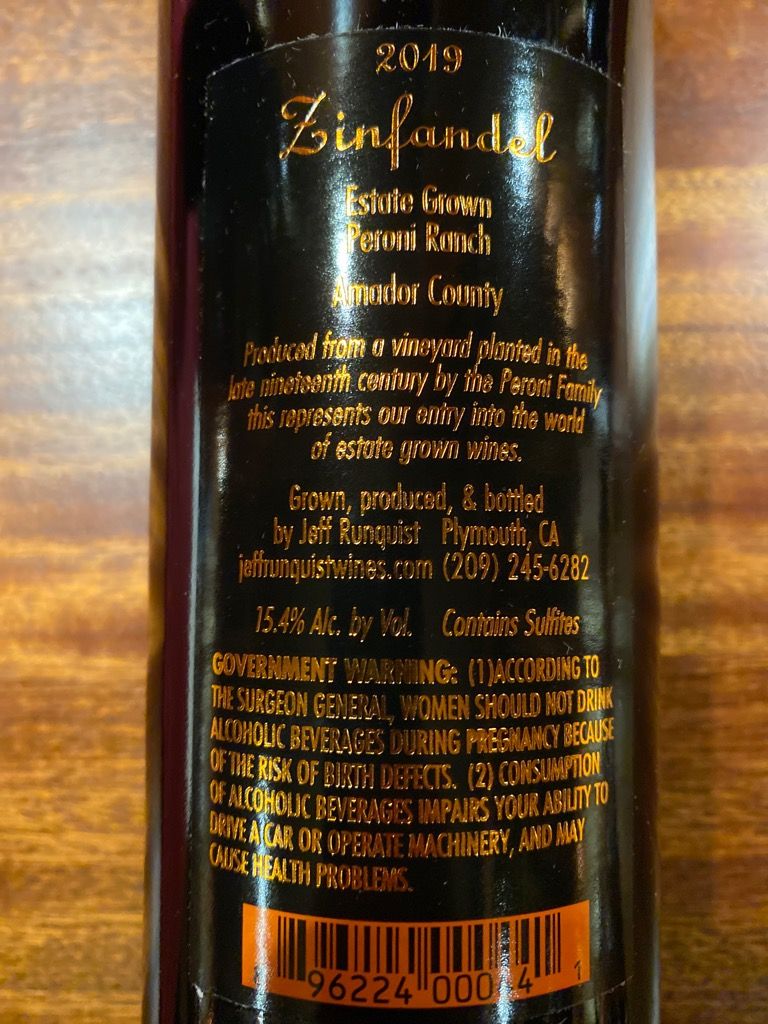 2019 Jeff Runquist Zinfandel Estate Peroni Ranch, USA, California ...