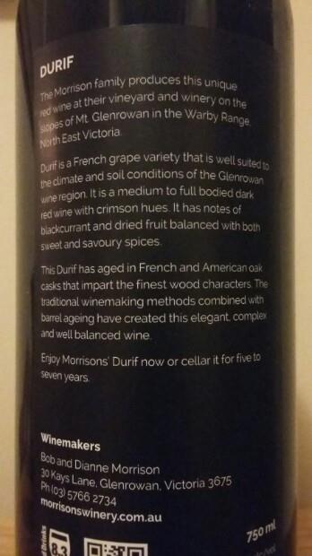 2019 Morrisons of Glenrowan Durif, Australia, Victoria, North East ...