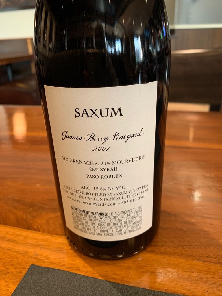 2007 Saxum 32 Month Barrel Age James Berry Vineyard, USA, California ...