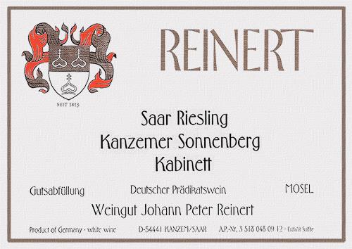 1977 Weingut Johann Peter Reinert Kanzemer Sonnenberg Riesling Kabinett ...