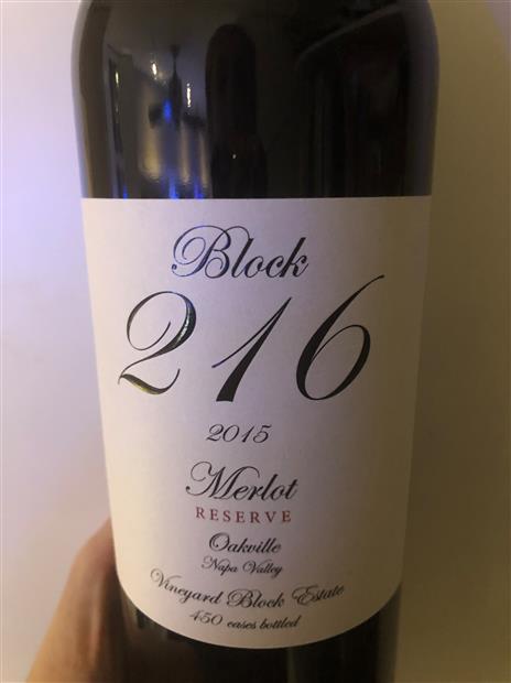 2016 Vineyard Block Estate Merlot Block 216 Reserve, USA, California ...