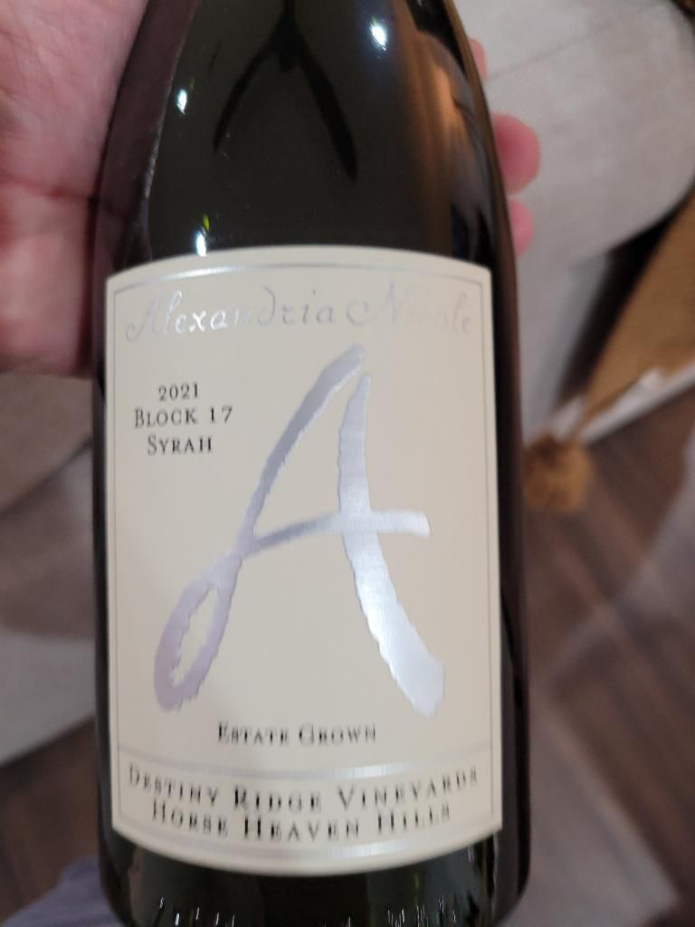 2021 Alexandria Nicole Syrah Block 17 Estate Grown Destiny Ridge ...