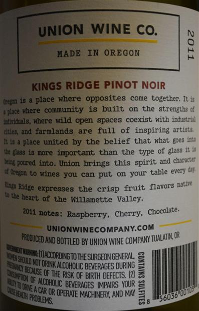 2011 Union Wine Company Pinot Noir Kings Ridge, USA, Oregon, Willamette ...
