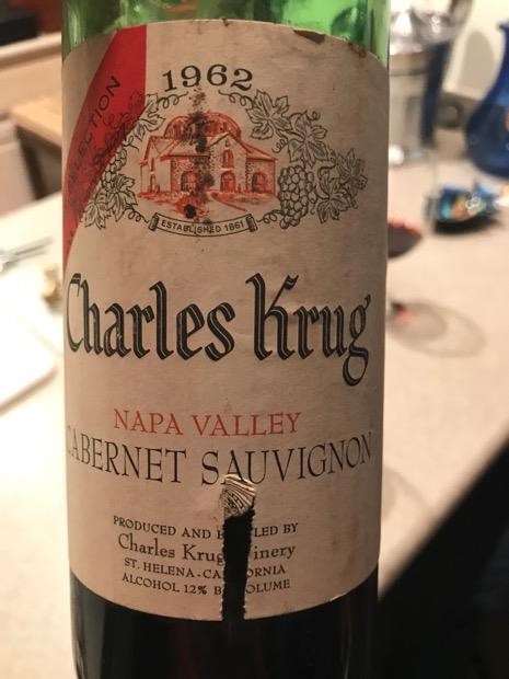 1962 Charles Krug Winery (Peter Mondavi Family) Cabernet Sauvignon, USA ...