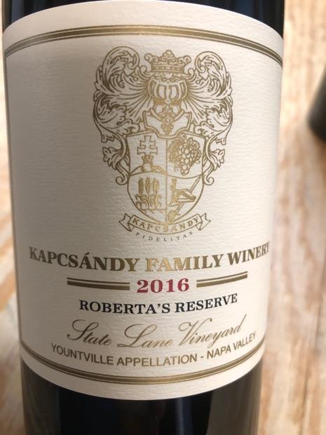 2016 Kapcsándy Family Winery Roberta's Reserve State Lane Vineyard, USA ...