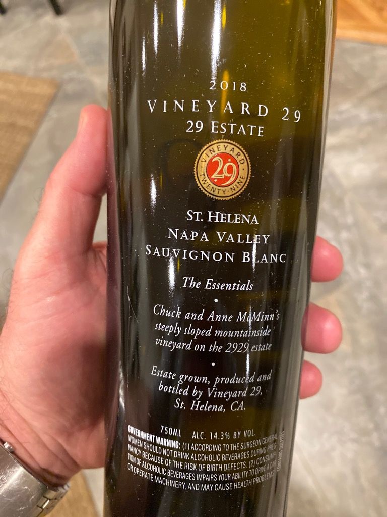 2018 Vineyard 29 Sauvignon Blanc Estate, USA, California, Napa Valley ...