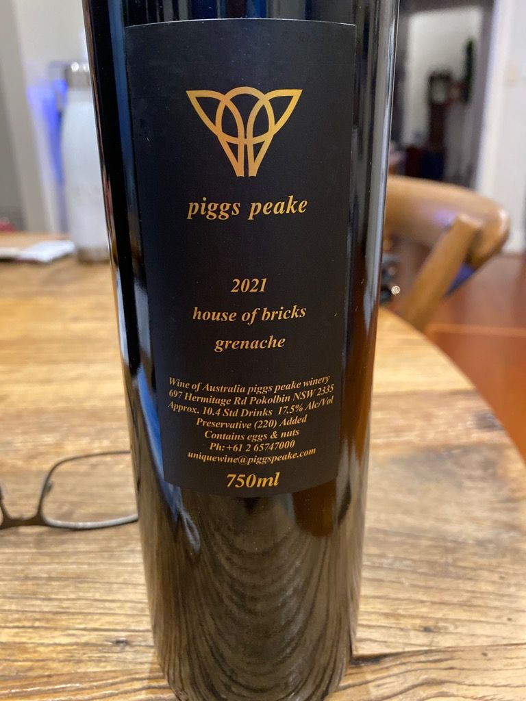 2021 Piggs Peake House of Bricks Grenache Shiraz, Australia, New South ...