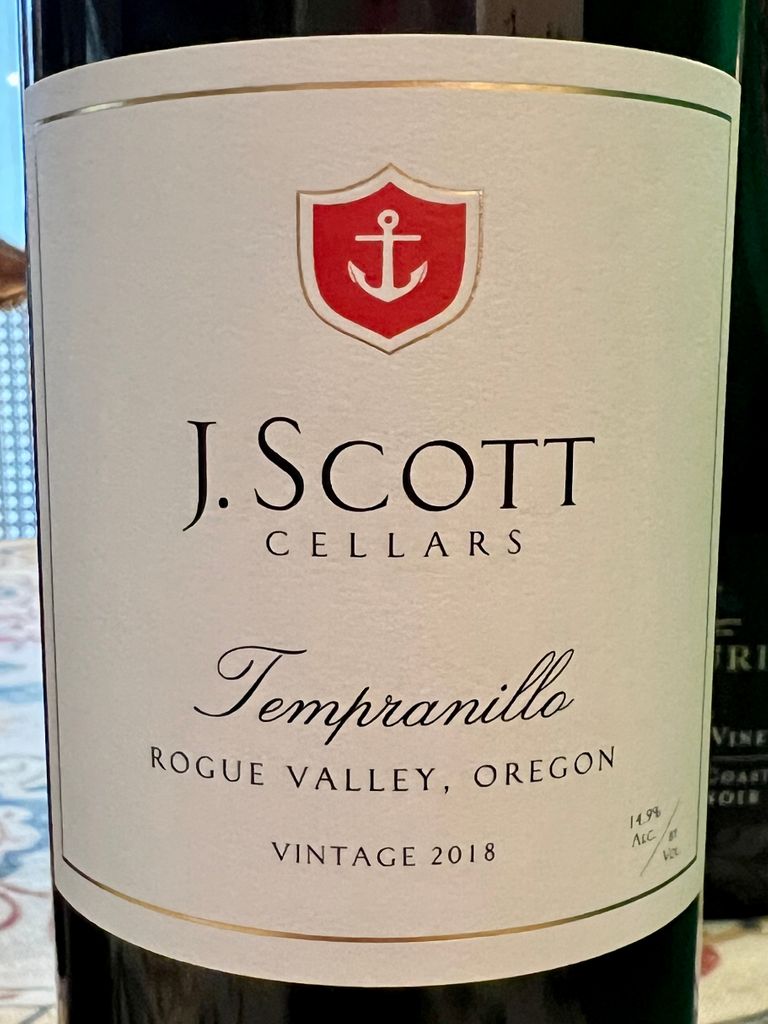 2018 J. Scott Cellars Tempranillo, USA, Oregon, Southern Oregon, Rogue ...
