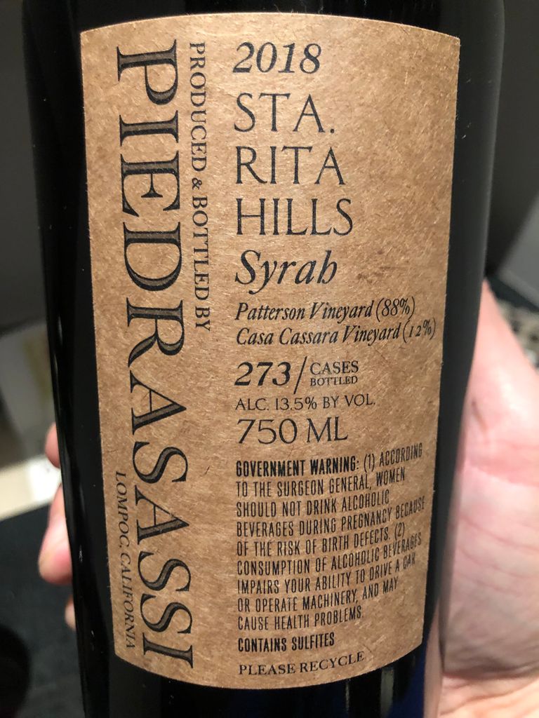 2017 Piedrasassi Syrah Patterson Vineyard, USA, California, Central ...