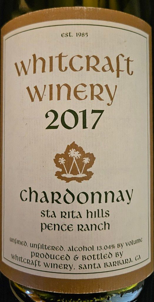 2017 Whitcraft Winery Chardonnay Pence Ranch, USA, California, Central ...