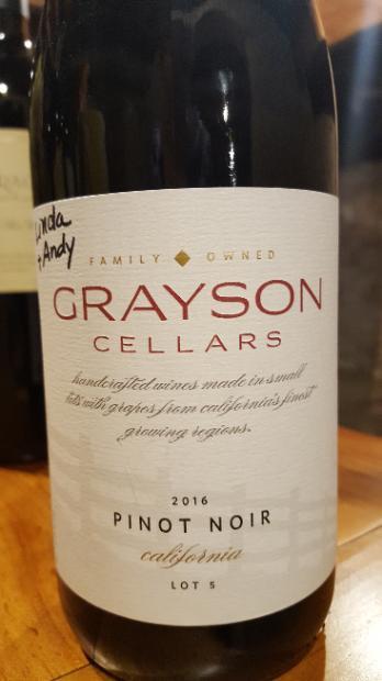 2016 Grayson Cellars Pinot Noir Lot 5 California, USA, California ...