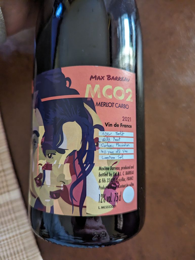 2021 Max Barreau Vin de France MCO2 Carbonic Merlot, France, Vin de ...