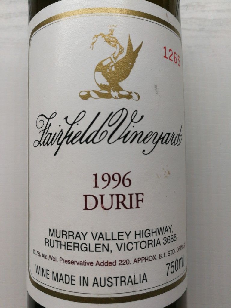 1996 Fairfield Vineyard Durif, Australia, Victoria, North East ...