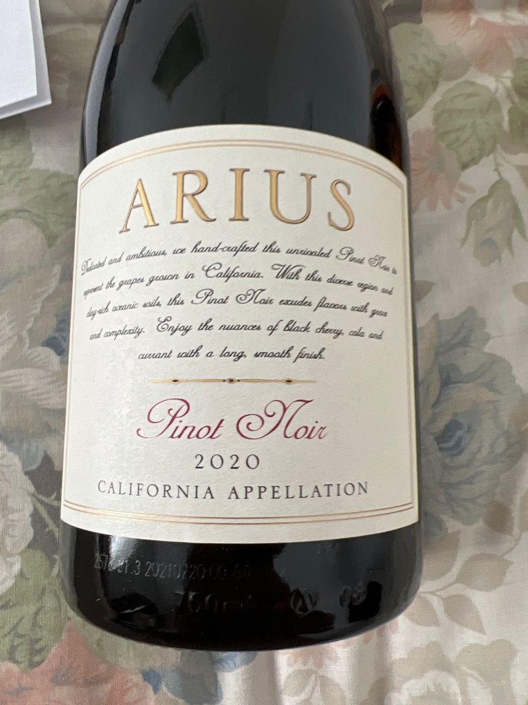 2020 Arius Pinot Noir, USA, California - CellarTracker