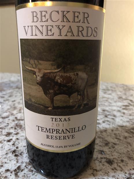 2013 Becker Vineyards Tempranillo, USA, Texas, Texas Hill Country ...