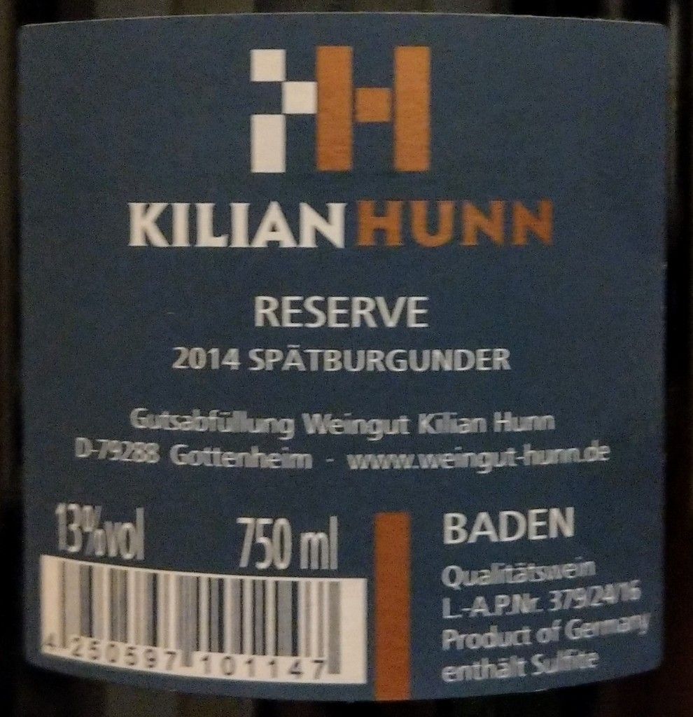 2016 Kilian Hunn Spätburgunder Reserve, Germany, Baden - CellarTracker