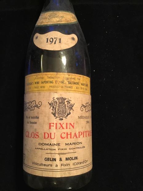 1969 Domaine Marion Fixin 1er Cru Clos du Chapitre, France, Burgundy ...