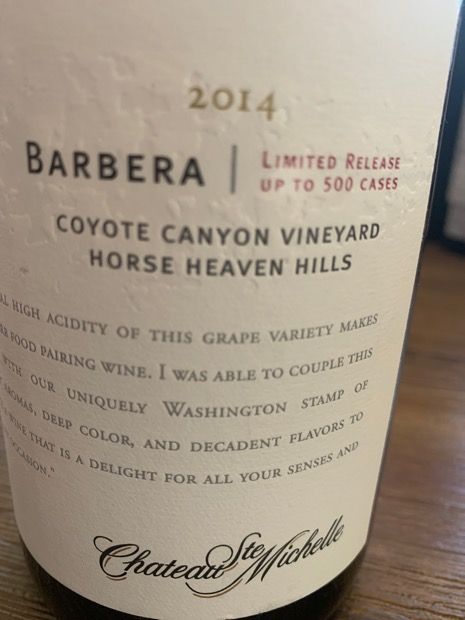 2014 Chateau Ste. Michelle Barbera Coyote Canyon Vineyard, USA ...
