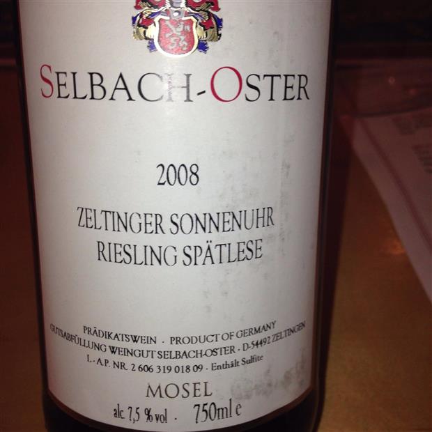 2008 Selbach-Oster Zeltinger Sonnenuhr Riesling Spätlese, Germany ...
