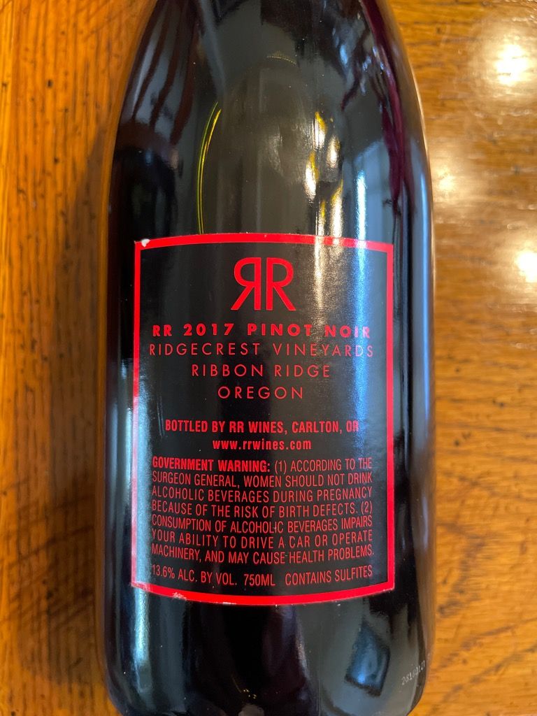 2017 Ribbon Ridge Winery Pinot Noir Ridgecrest Vineyards, USA, Oregon ...