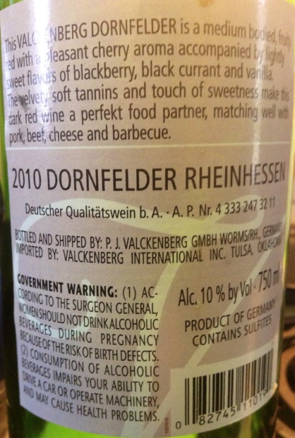 2011 P.J. Valckenberg Dornfelder QbA, Germany, Rheinhessen - CellarTracker