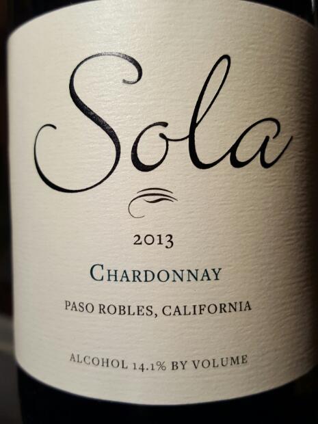 2013 Sola Chardonnay, USA, California, Central Coast, Paso Robles ...
