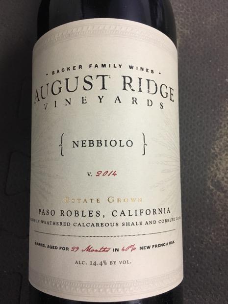 2014 August Ridge Nebbiolo, USA, California, Central Coast, Paso Robles ...