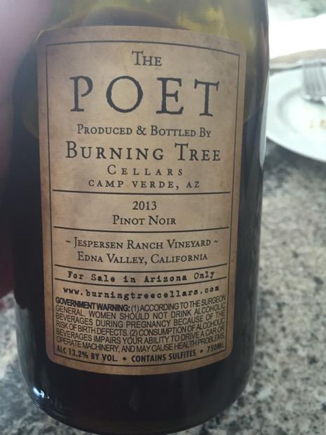 2013 Burning Tree Cellars Pinot Noir The Poet Jespersen Ranch, USA ...