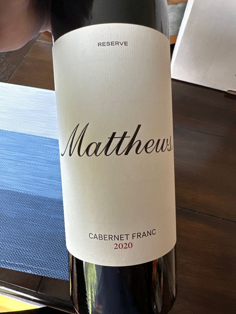 2020 Matthews Cabernet Franc Reserve, USA, Washington, Columbia Valley ...