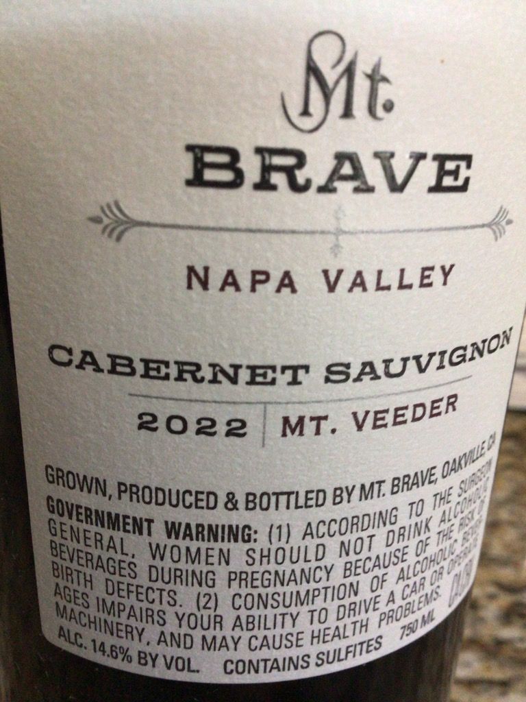 2022 Mt. Brave Cabernet Sauvignon, USA, California, Napa Valley, Mt ...