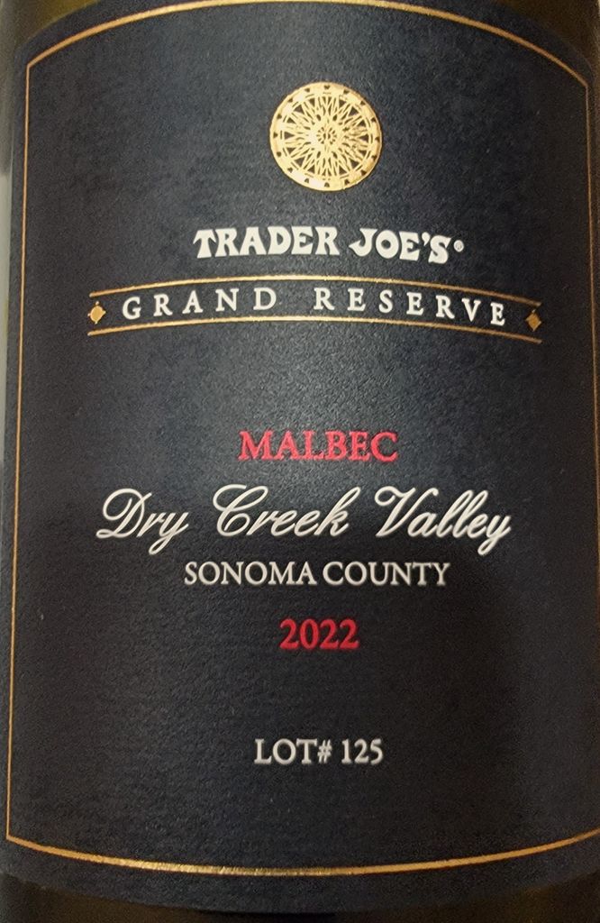 2022 Trader Joe's Malbec Grand Reserve Lot 125, USA, California, Sonoma ...