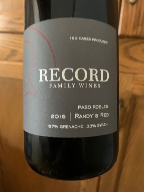 2016 Record Family Wines Randy's Red, USA, California, Central Coast ...