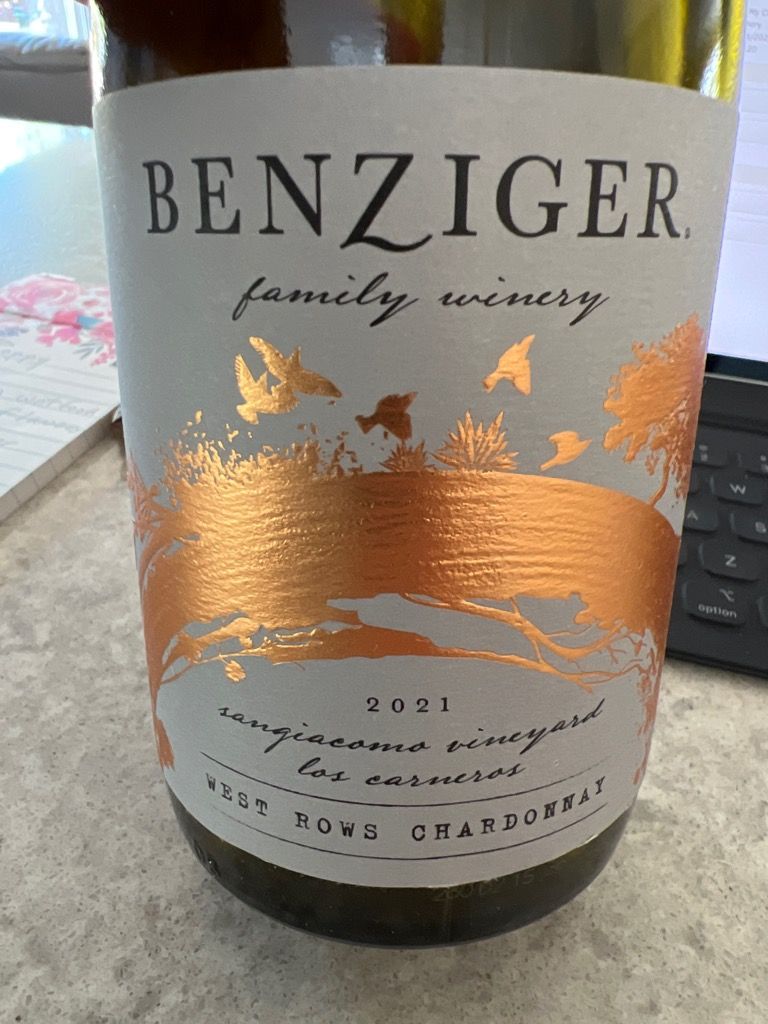 2021 Benziger Family Winery Chardonnay West Rows Sangiacomo Vineyard ...