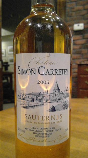 2001 Château Simon Carretey, France, Bordeaux, Sauternais, Sauternes ...