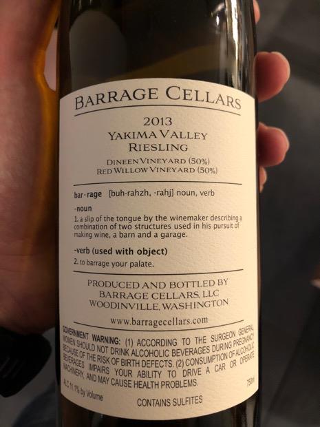 2013 Barrage Cellars Riesling Exclamation, USA, Washington, Columbia ...