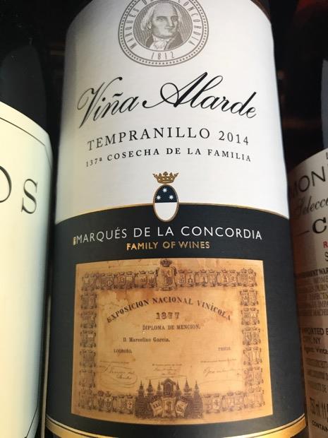 2014 Marqués de la Concordia Rioja Vina Alarde Crianza, Spain, La Rioja ...