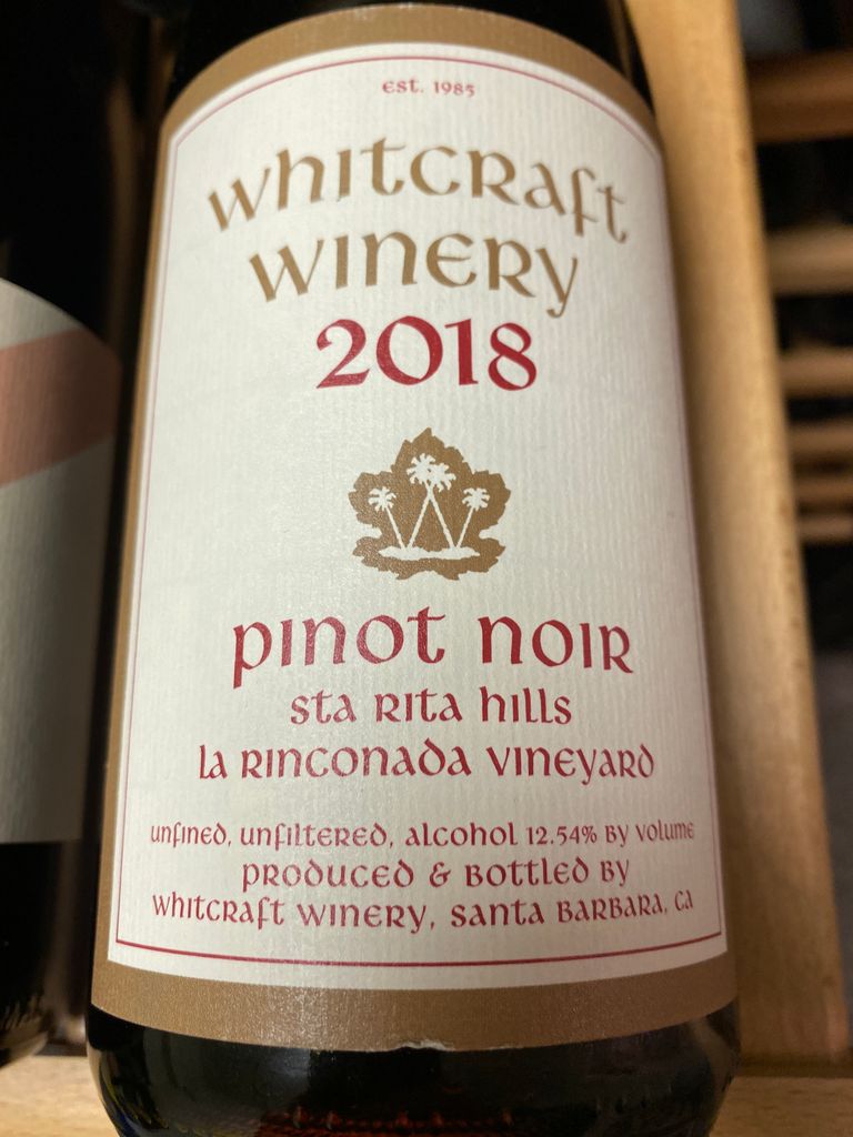 2018 Whitcraft Winery Pinot Noir La Rinconada Vineyard, USA, California ...