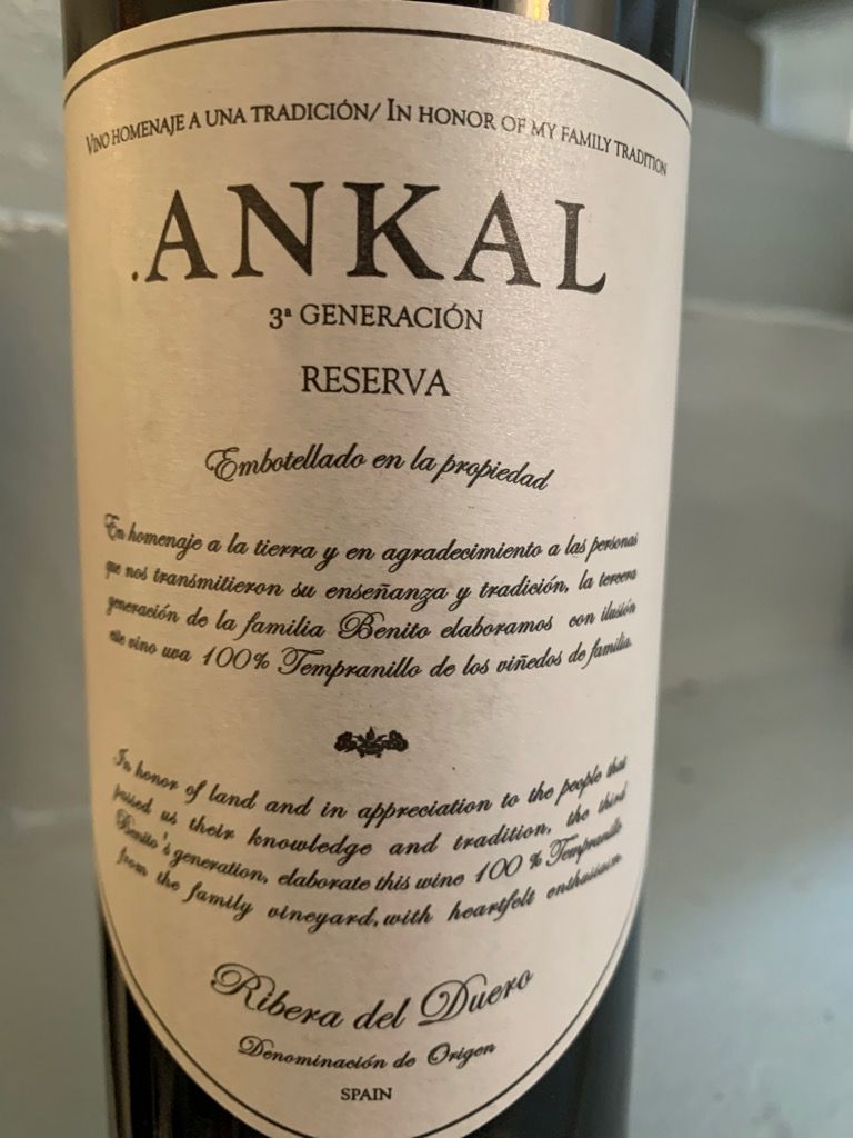2017 Bodegas Briego Ribera del Duero ANKAL 3 Generacion Reserva, Spain ...