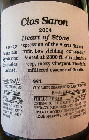 2004 Clos Saron Syrah "Heart of Stone", USA, California, Sierra ...
