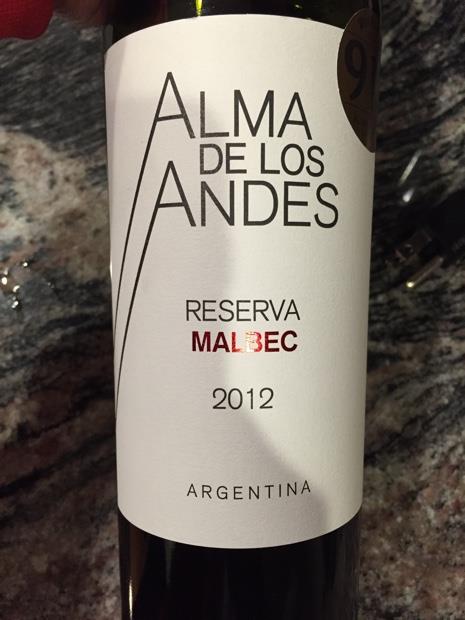 2012 Alma De Los Andes Malbec Reserva, Argentina, Mendoza - CellarTracker