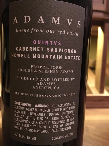 2012 Adamvs Cabernet Sauvignon Quintvs, USA, California, Napa Valley ...
