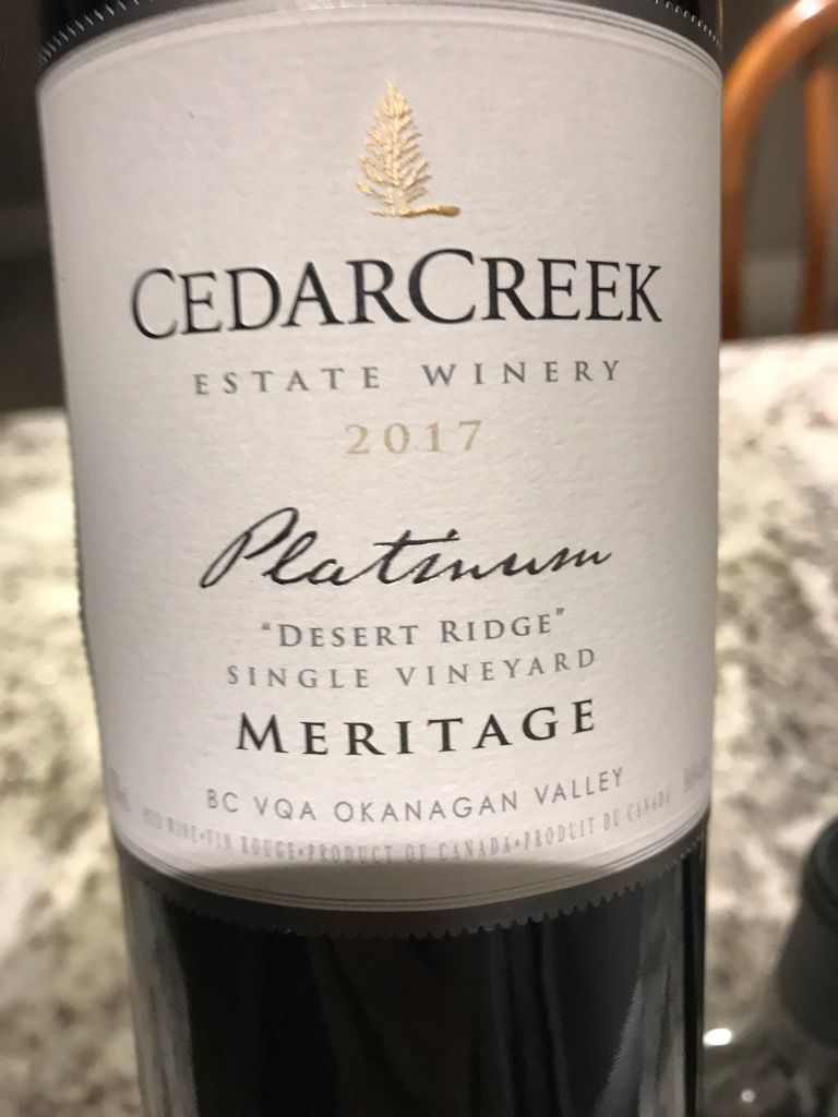 2019 CedarCreek Estate Winery Meritage Platinum Desert Ridge, Canada ...