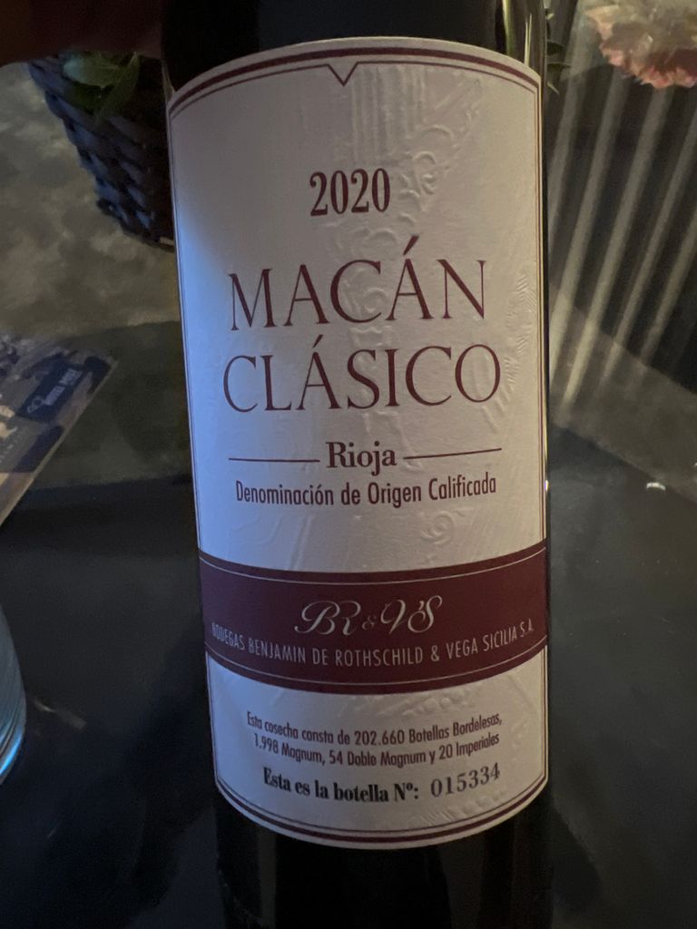 2020 Bodegas Benjamin de Rothschild & Vega Sicilia Rioja Macan Clásico ...
