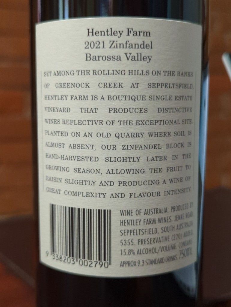 2022 Hentley Farm Zinfandel Barossa Valley, Australia, South Australia ...