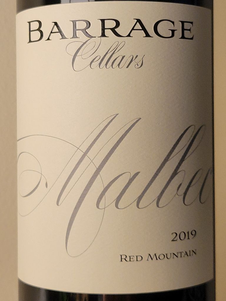 2019 Barrage Cellars Malbec Quintessence Vineyard, USA, Washington ...