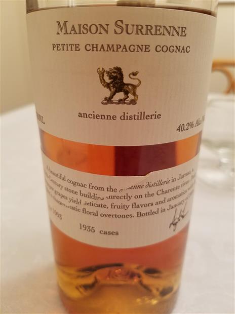 1993 Maison Surrenne Petite Champagne Cognac Maison Surrenne, France ...