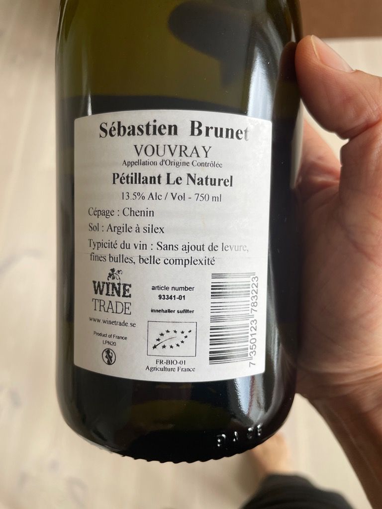 2020 Sébastien Brunet Vouvray Pétillant Le Naturel, France, Loire Valley, Touraine, Vouvray ...